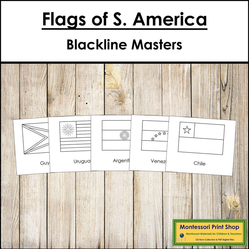 Flags of South America Blackline Masters Montessori Continent Cards ...