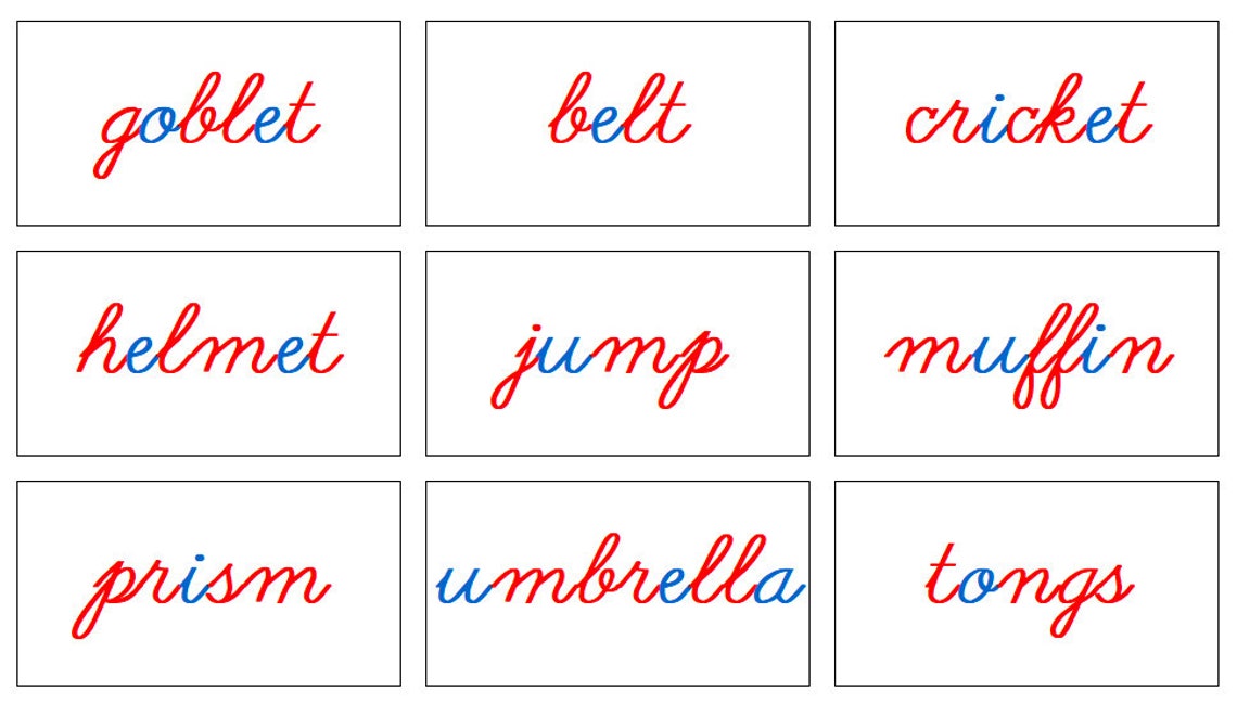 Phonetic Word Cards Level 2 red/blue CURSIVE Language - Etsy