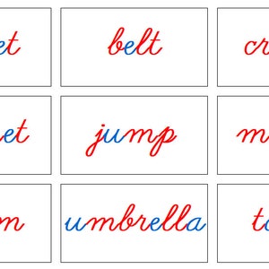 Phonetic Word Cards Level 2 red/blue CURSIVE Language Printable ...