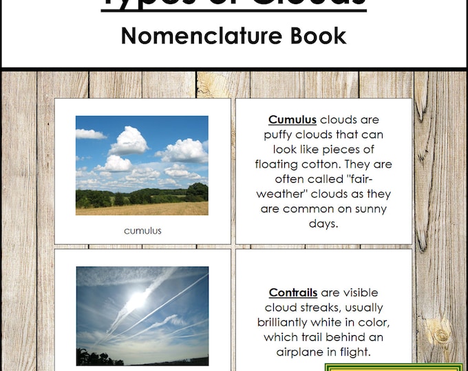 12 Cloud Type 3-part Montessori Cards, Cloud Cards for Kids, Cloud ...