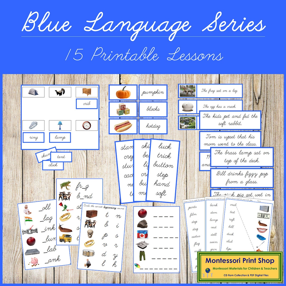 Montessori Blue Phonetic Language Series Bundle CURSIVE (photos ...