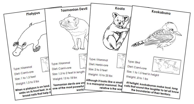 Montessori Animals of Australia/oceania Information Cards [blackline ...
