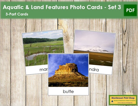 Aquatic & Land Features 3-part Cards Set 3 Geography | Etsy