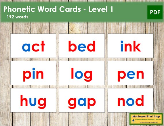 Phonetic Word Cards Level 1 red/blue Language Printable | Etsy