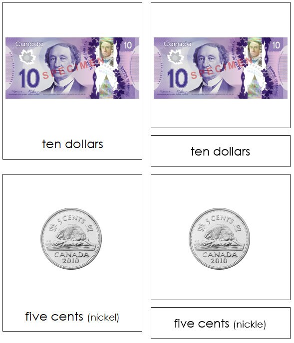 Canadian Currency Cards Printable Montessori Cards Digital Download - Etsy