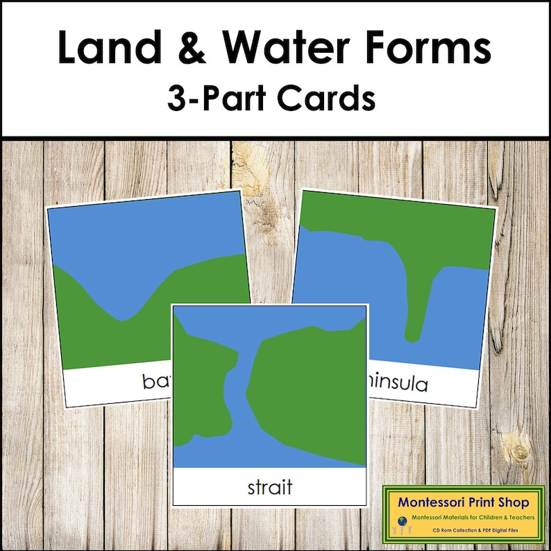 Simple Land & Water Form Cards b/g Montessori Geography - Etsy