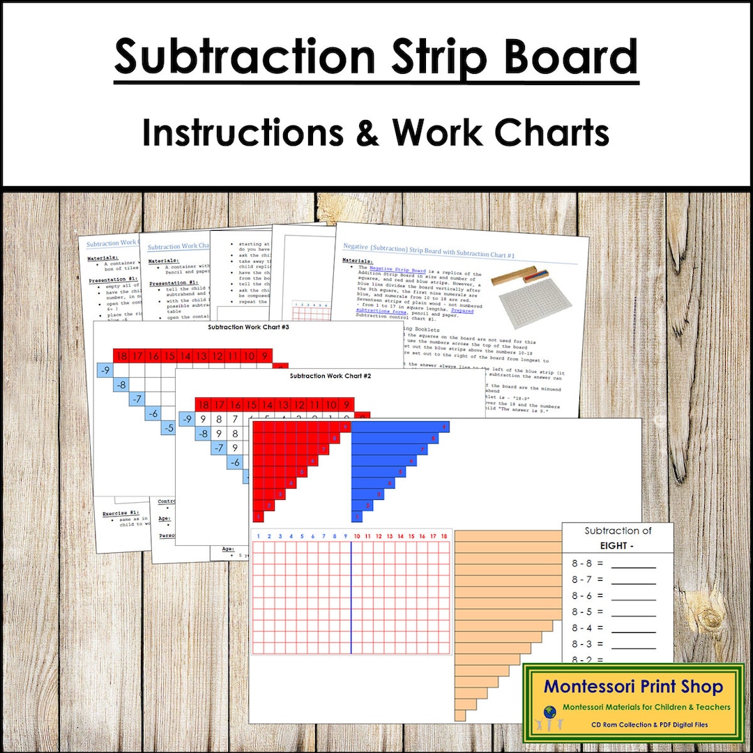 Montessori Subtraction Strip Board, Charts & Instructions - Primary ...