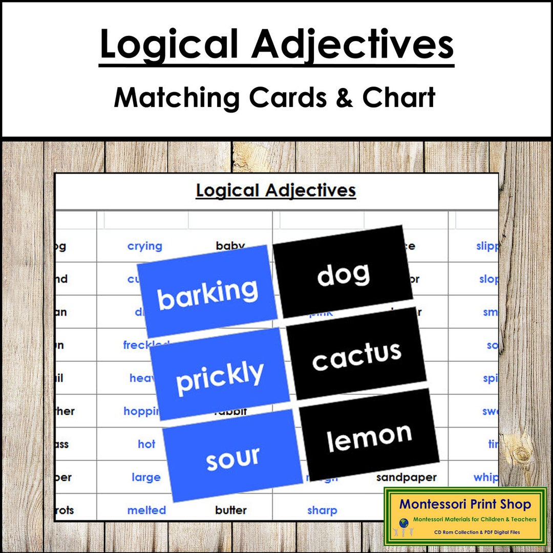Logical Adjective Matching Cards (color-coded) - Montessori Grammar ...