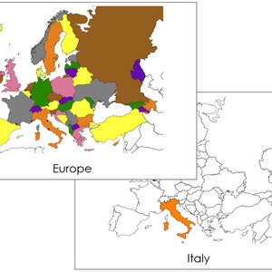 Map of Europe Flashcards [montessori Color-code] - Geography Continent ...