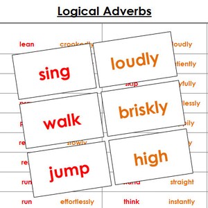 Logical Adverbs Matching Cards - Montessori Grammar - Printable ...