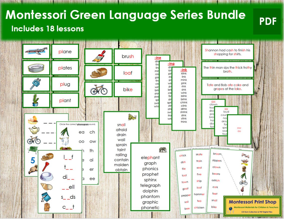 Montessori Green Phonogram Language Series Bundle CLIPART - Etsy