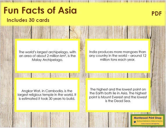 Fun Facts of Asia color-coded Montessori Continent Cards | Etsy