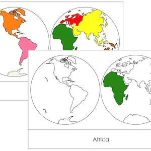 Continents by Hemisphere Flashcards [montessori Color-code ...