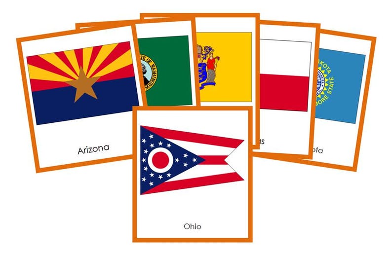 Montessori Flags of the United States 3-part Cards [color-coded ...