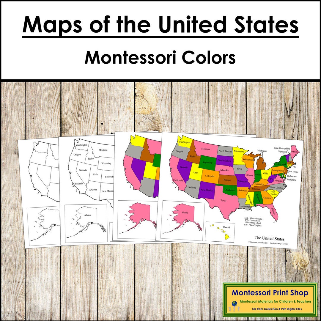 Maps of the United States of America (color & Blackline) - Montessori ...