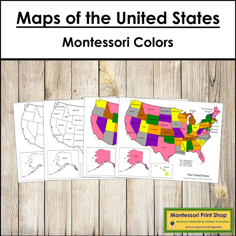 Maps of the United States of America color & Blackline Montessori ...