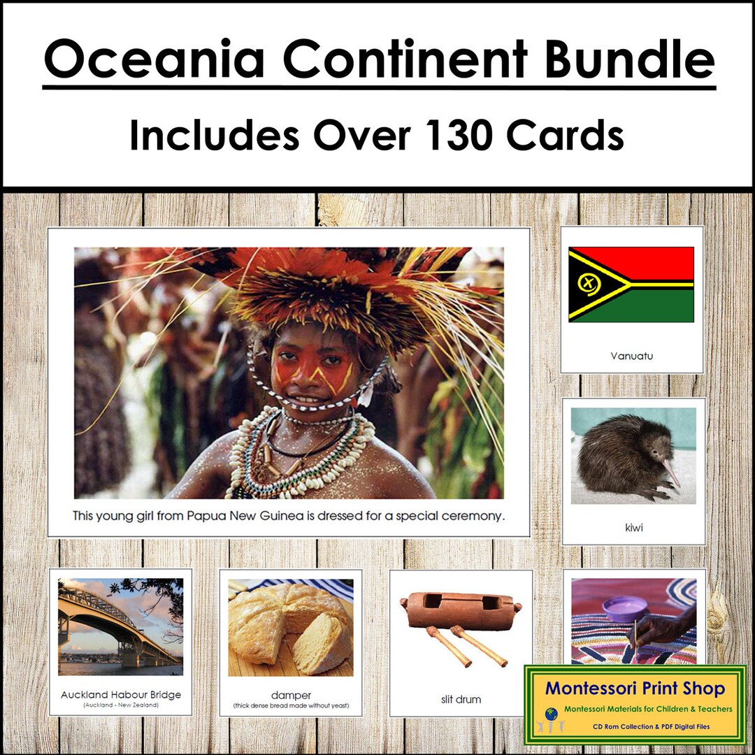 Australia/oceania Continent Bundle Geography Printable Montessori Cards ...