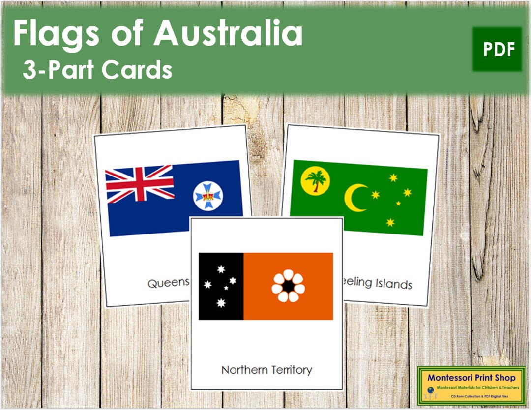 Flags of Australia Montessori Continent Cards Geography - Etsy