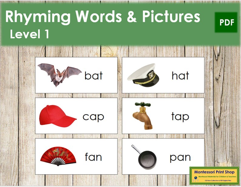 Rhyming Words & Pictures Level 1 Montessori Language - Etsy