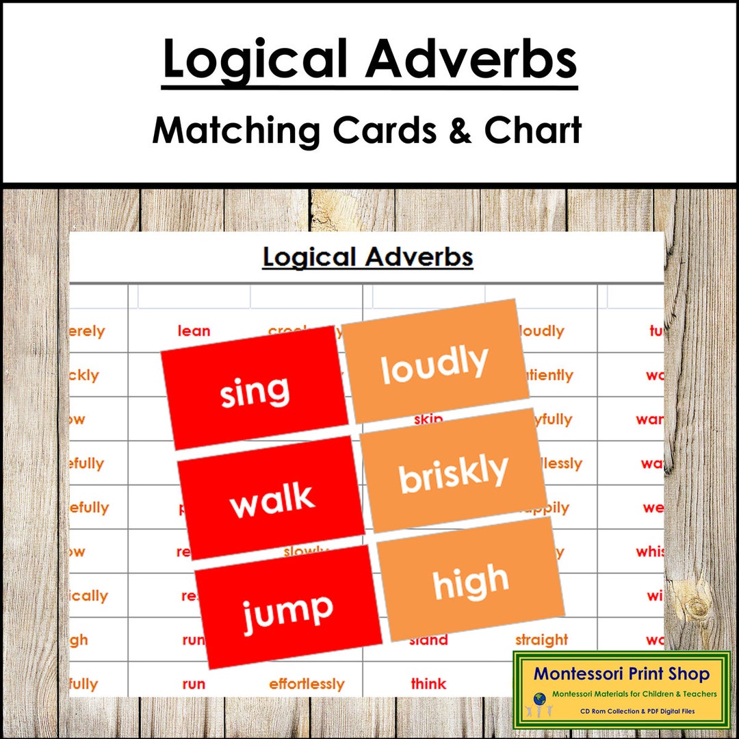 Logical Adverbs Matching Cards (color-coded) - Montessori Grammar ...