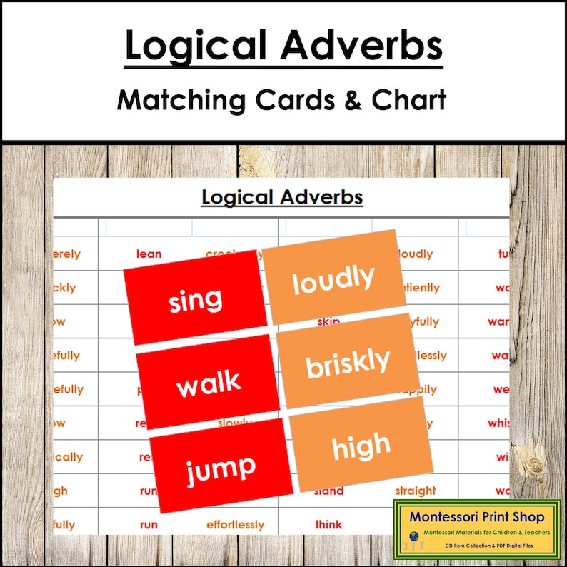 Logical Adverbs Matching Cards & Chart [color-coded] - Montessori ...