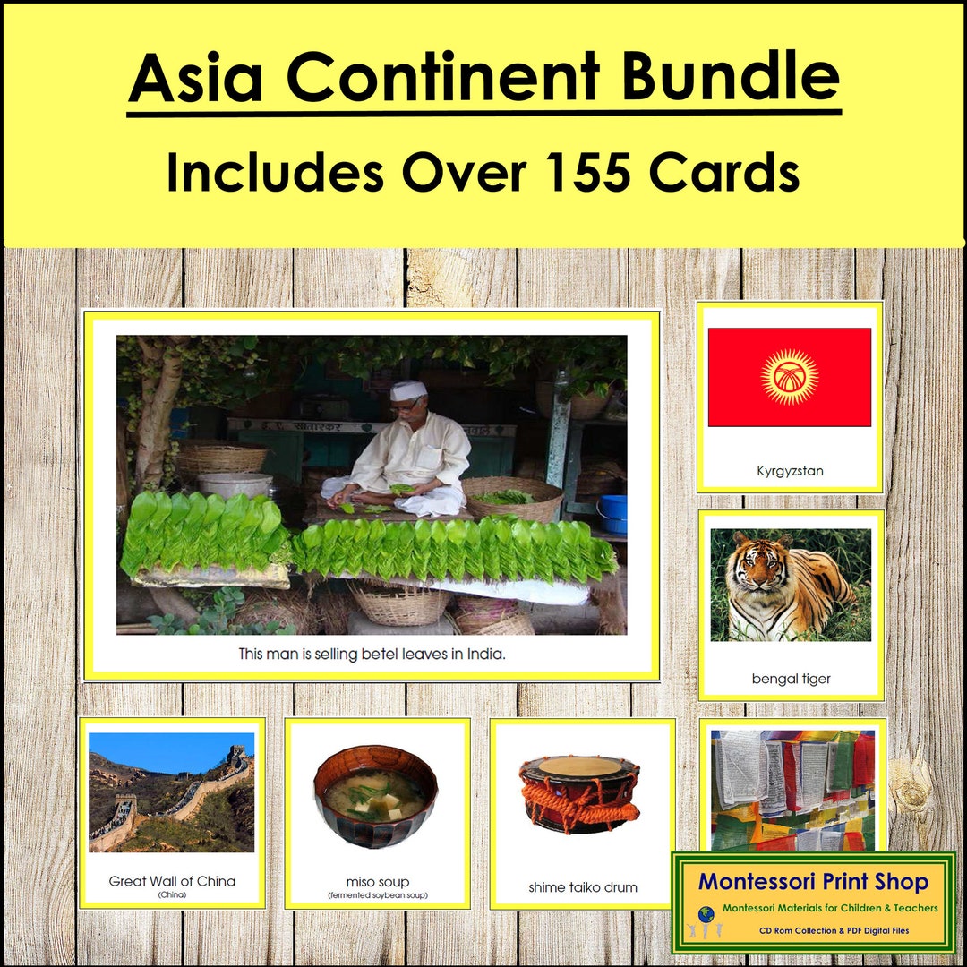 Asia Continent Bundle [color-coded] - Montessori Continent Cards ...