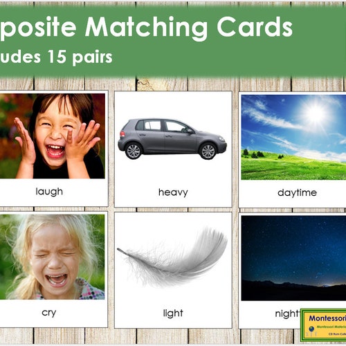 Opposite Matching Cards Montessori Language & Grammar - Etsy