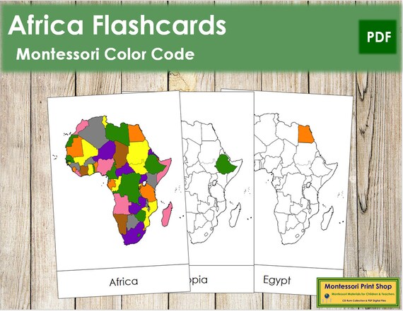 Africa Flashcards montessori Color-code Geography - Etsy