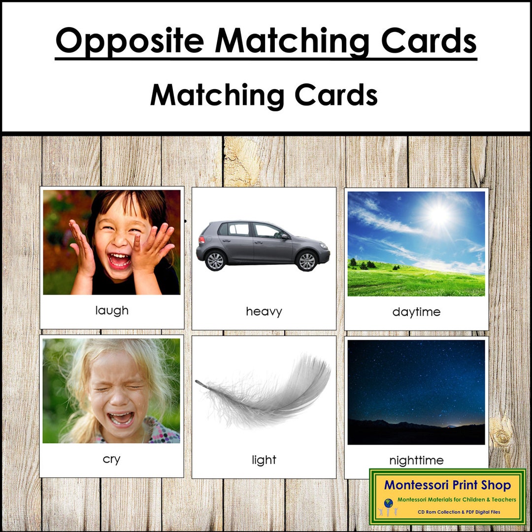 Opposite Matching Cards - Montessori Language & Grammar - Printable ...