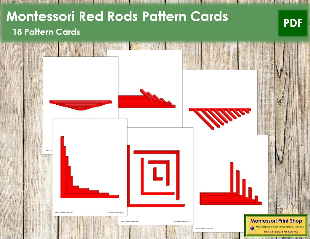 Red Rods Pattern Cards Montessori Sensorial Activity | Etsy