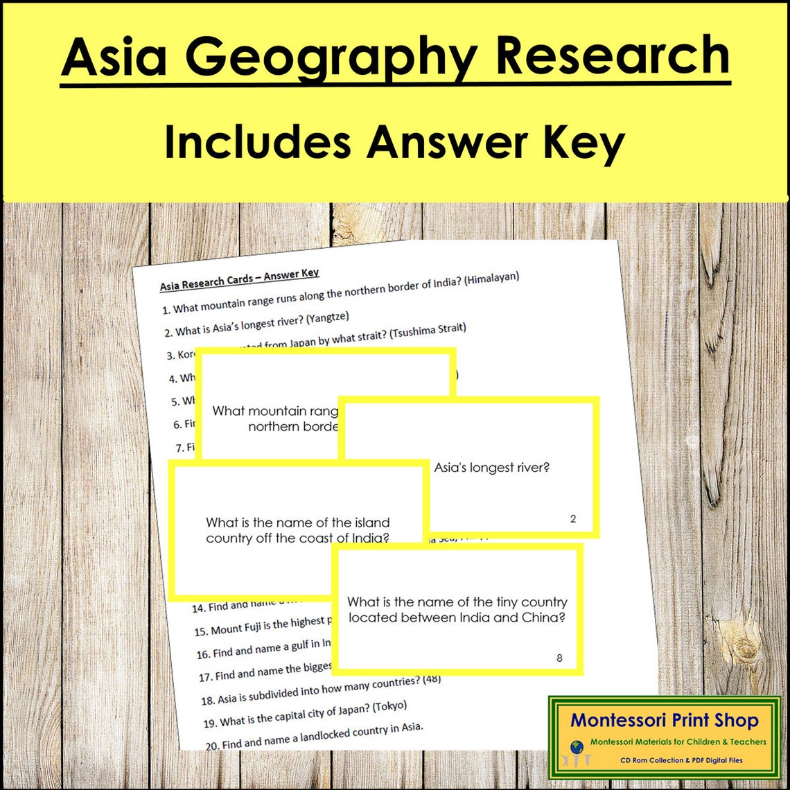 Asia Geography Research Cards [color-coded] - Montessori Geography ...