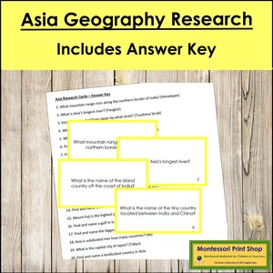 Asia Geography Research Cards (color-coded) - Geography - Printable ...