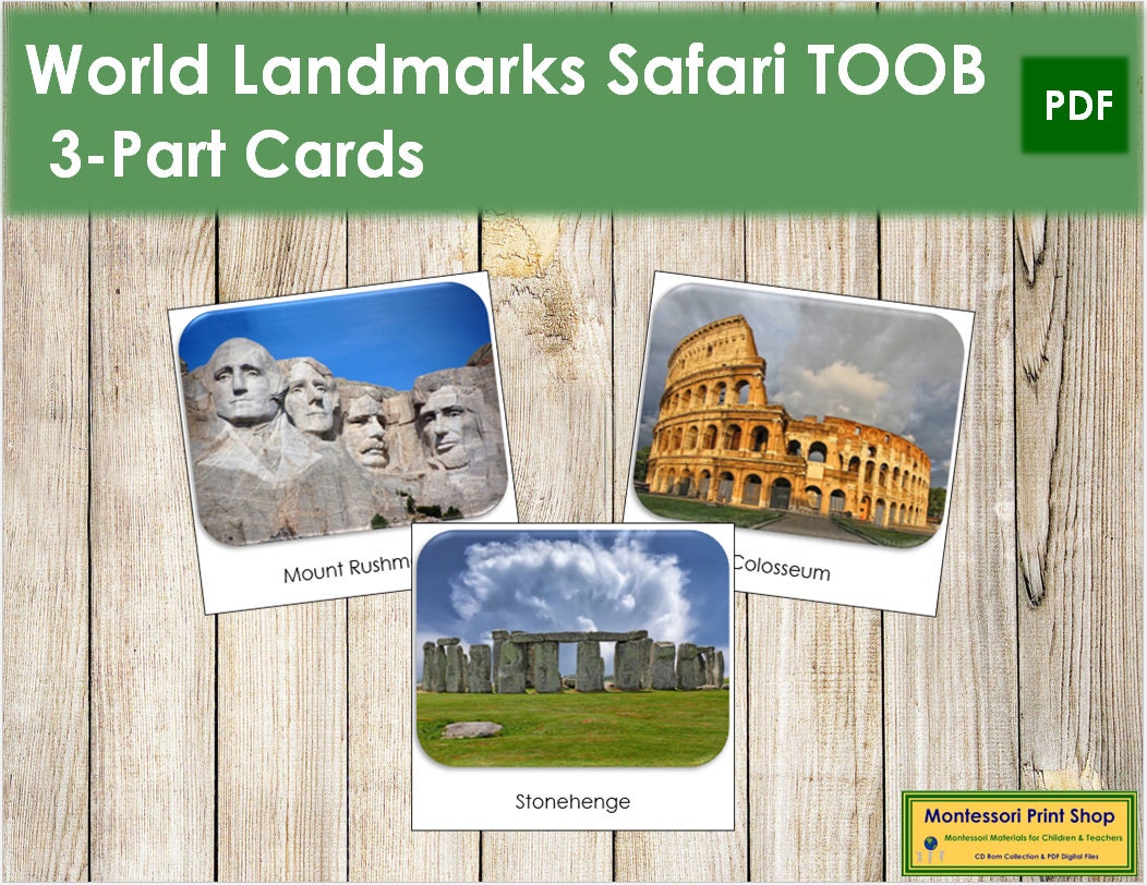 World Landmarks Safari TOOB Cards Printable Montessori Cards - Etsy