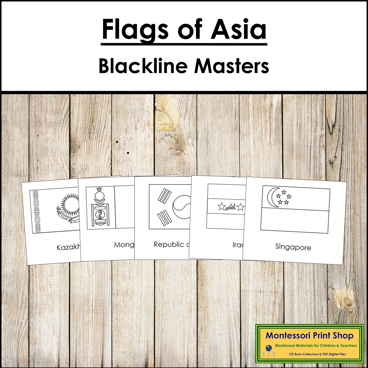 Flags of Asia Blackline Masters Geography Printable Montessori Cards ...