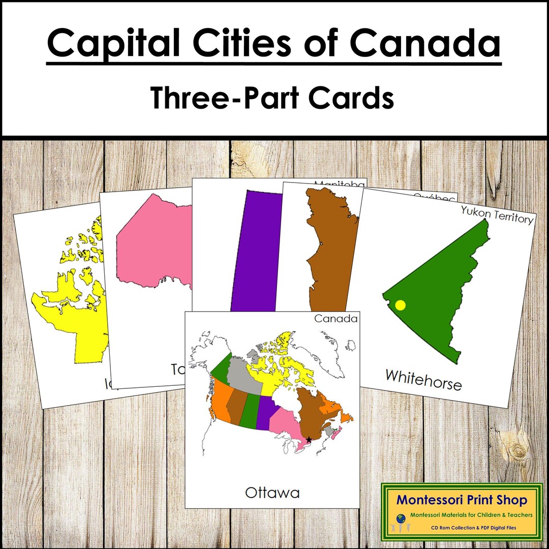 Capital Cities of Canada 3-part Cards [color-coded] - Montessori ...