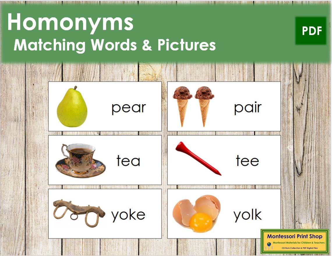 Homonym Words & Picture Cards Montessori Grammar Printable - Etsy