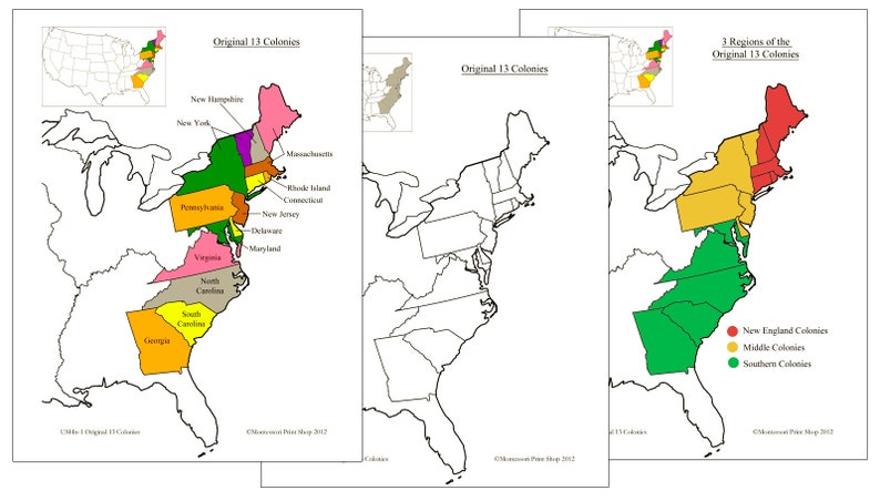 Original Colonies of the United States of America [maps & 3-part Cards ...