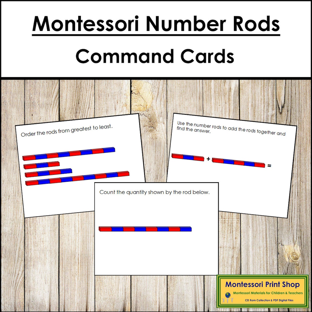 Number Rods Command Cards - Montessori Sensorial Activity - Printable ...