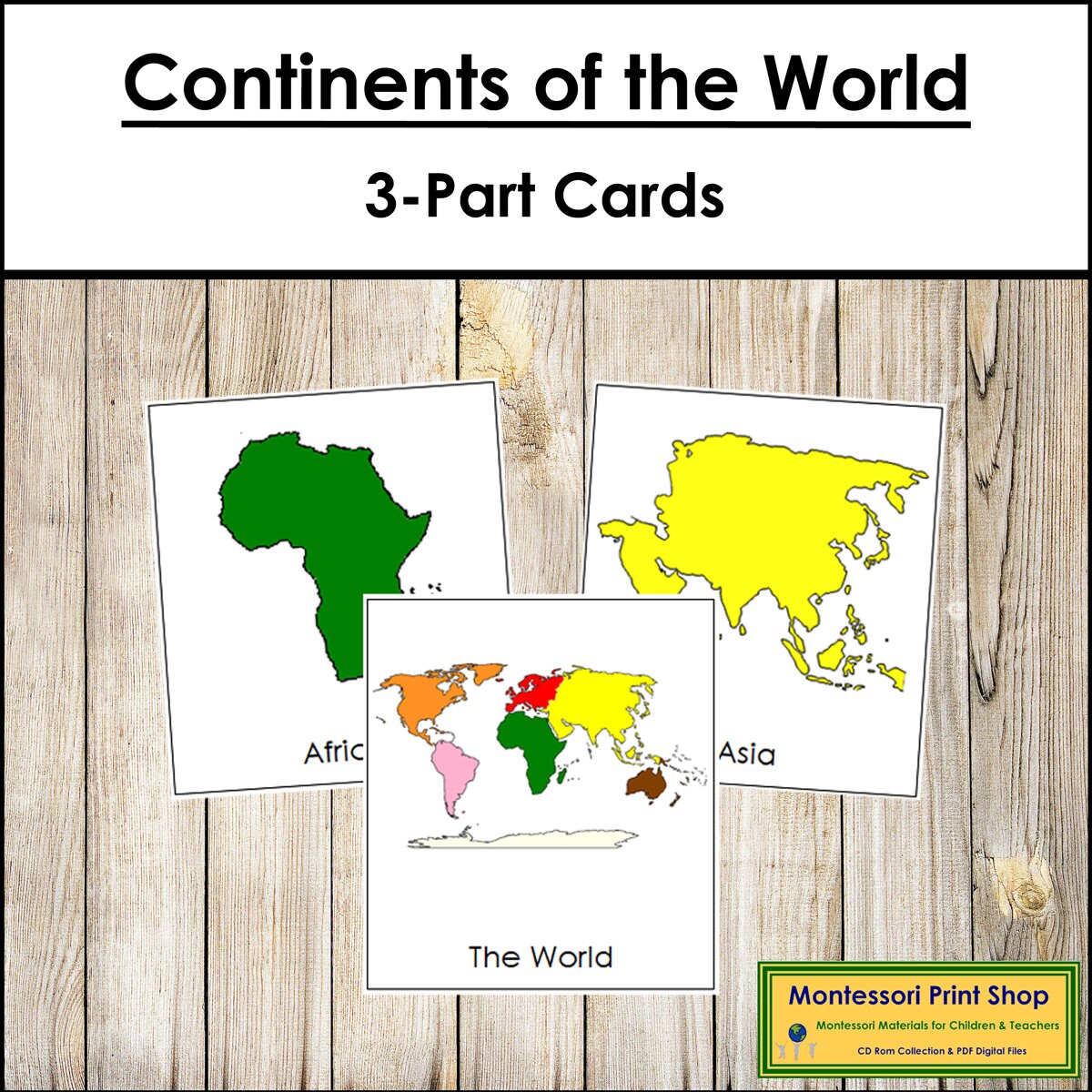 Continents of the World 3-part Cards color-coded - Etsy
