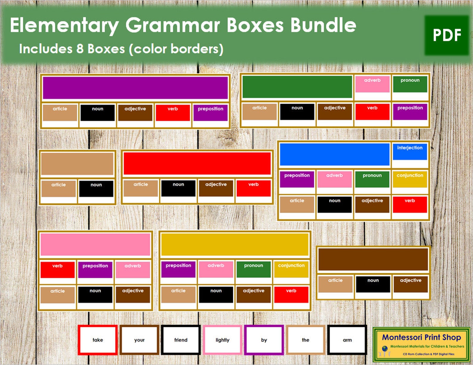 Montessori Elementary Grammar Boxes Bundle color Borders - Etsy