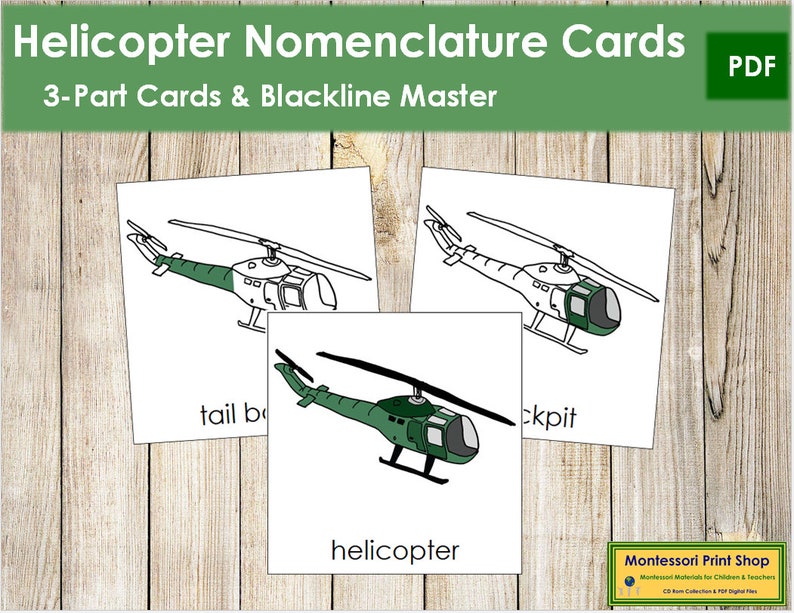 Parts of a Helicopter Nomenclature 3-part Cards Montessori - Etsy