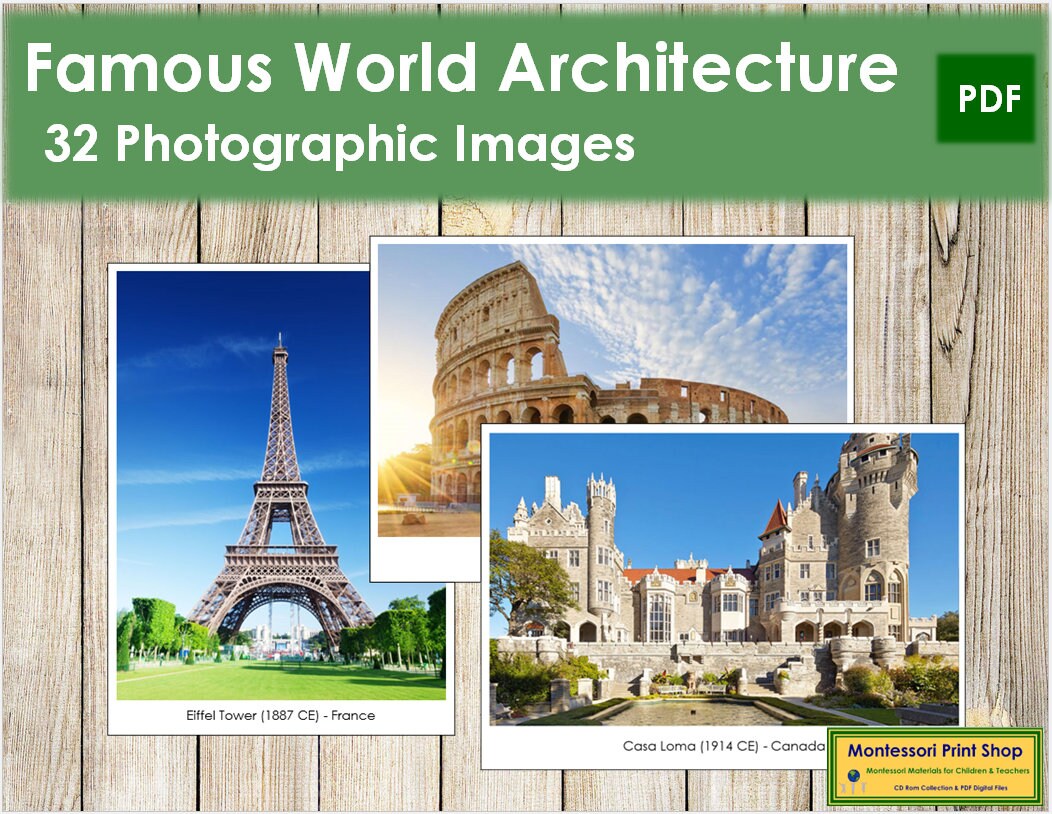 World Architecture Printable Montessori Cards Digital - Etsy