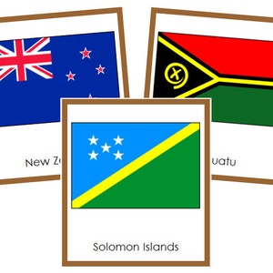 Flags of Oceania (color-coded) - Montessori Continent Cards - Geography ...