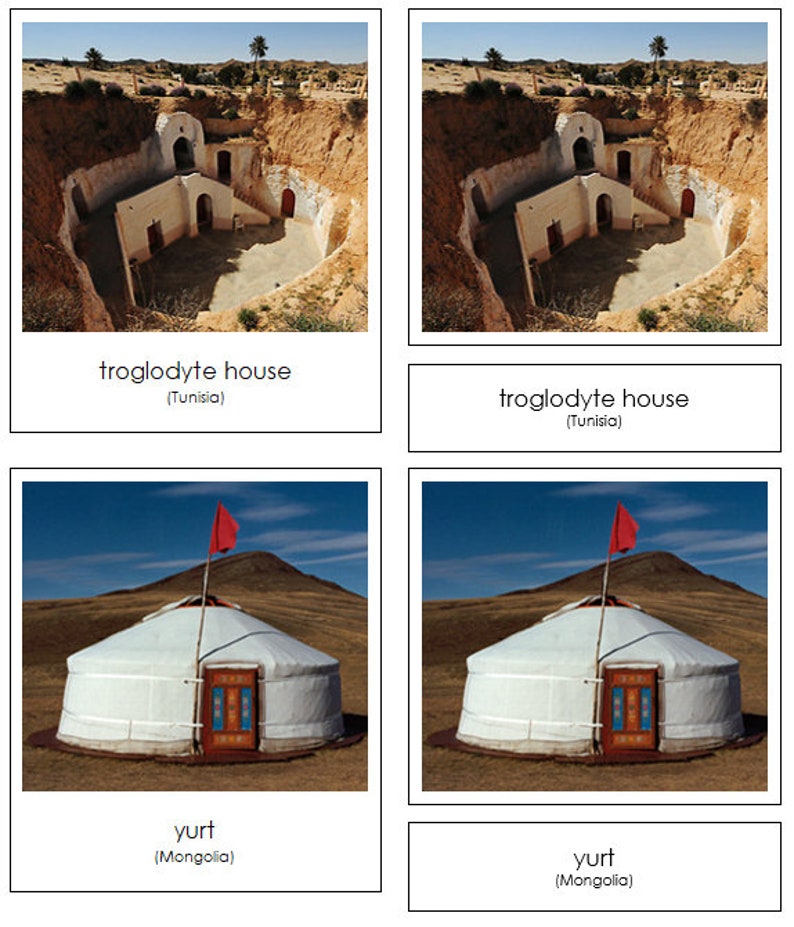 Homes Around the World 3-part Cards Social Studies | Etsy