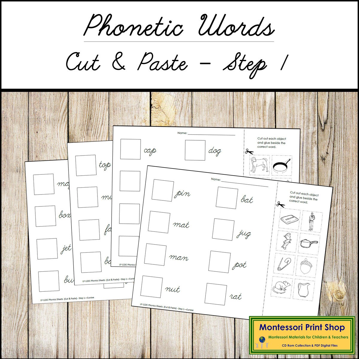 Phonetic Words Cut & Paste Step 1 CURSIVE Montessori Language/phonics ...