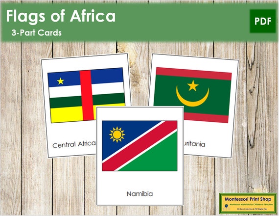 Flags of Africa Montessori Continent Cards Geography | Etsy