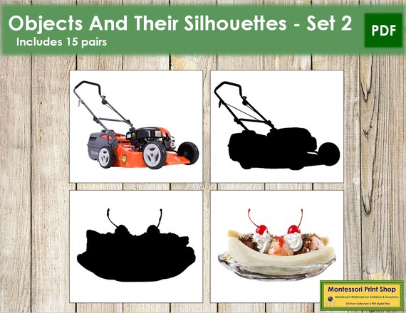 Silhouette Matching Cards Set 2 objects Printable Toddler - Etsy