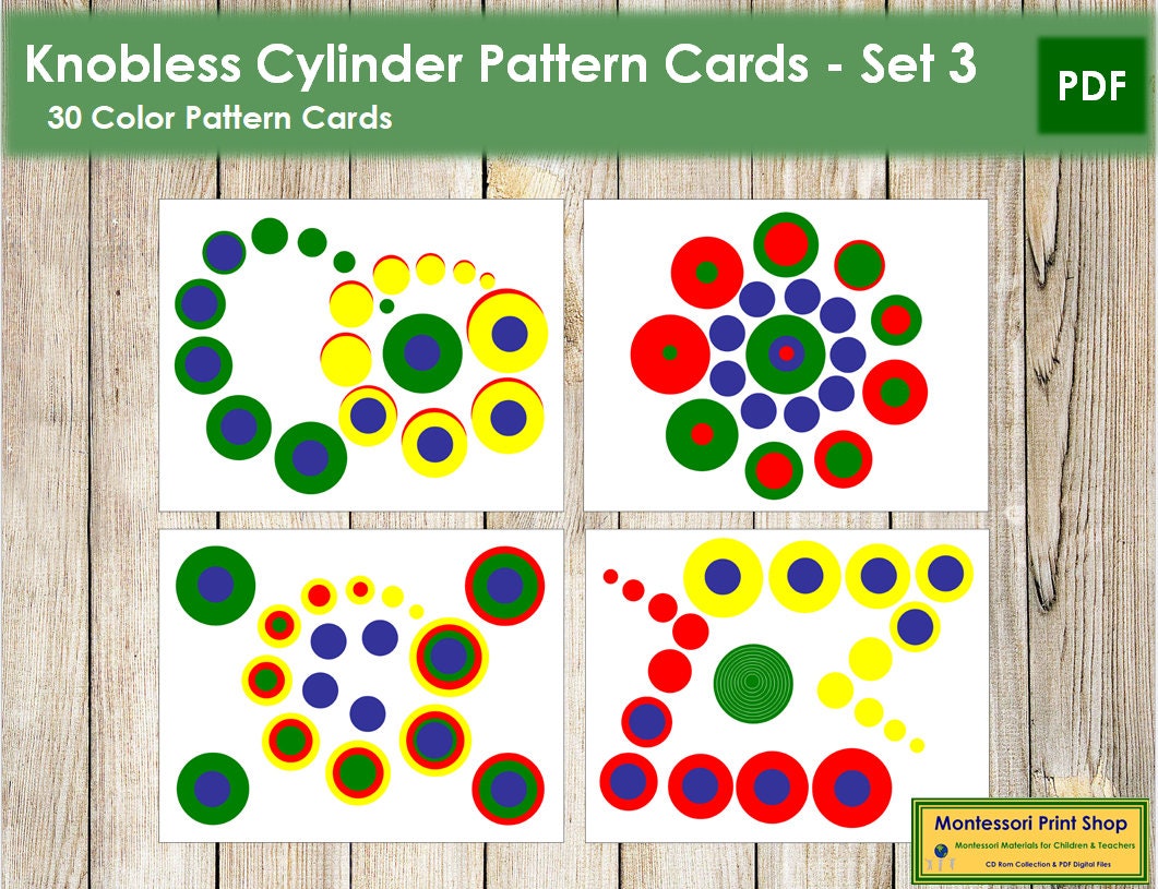 Knobless Cylinder Pattern Cards set 3 Montessori Sensorial | Etsy