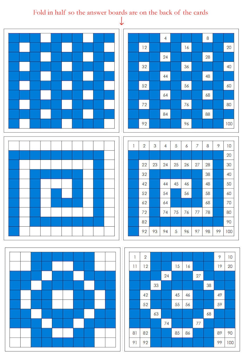 Montessori Hundred Board Pattern Cards [number Patterns & Skip Counting ...