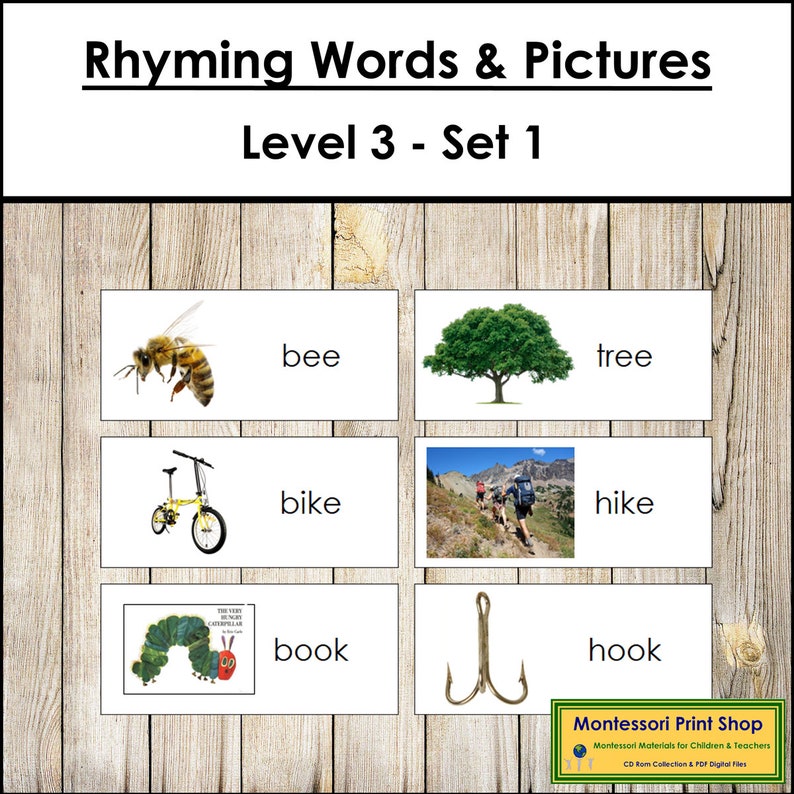 Rhyming Words & Pictures [level 3, Set 1] - Montessori Phonics (digital ...